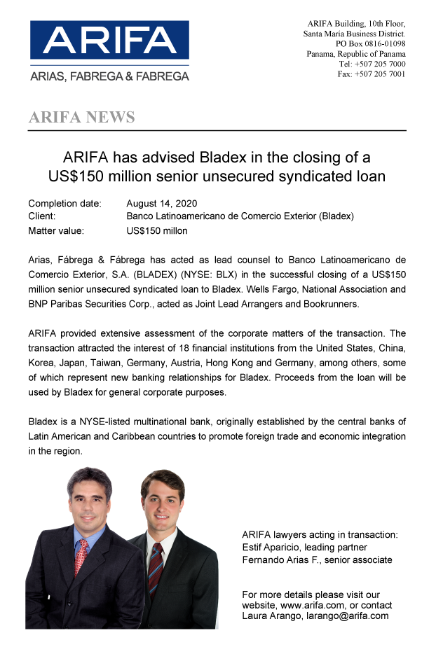 ARIFA - La Firma - Transacciones Representativas - Préstamo sindicado por un monto de US$150 ...