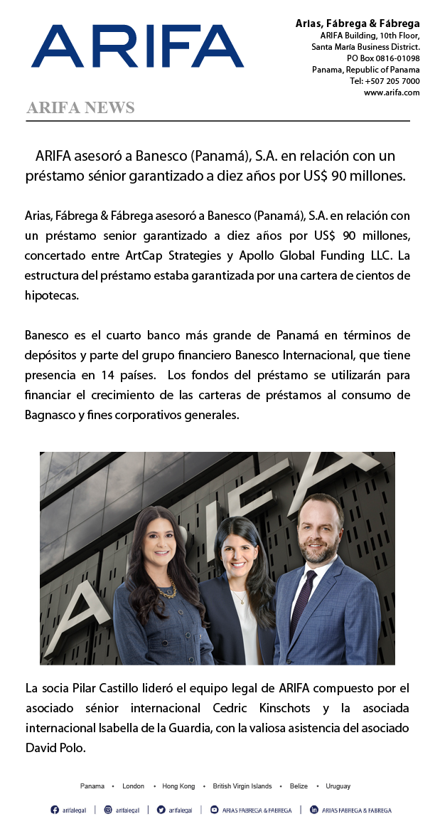 ARIFA - La Firma - Transacciones Representativas - Préstamo sénior garantizado por US$ 90 ...