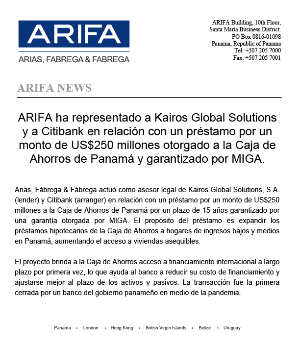 ARIFA - La Firma - Transacciones Representativas - Préstamo de US$250 millones a la Caja de ...
