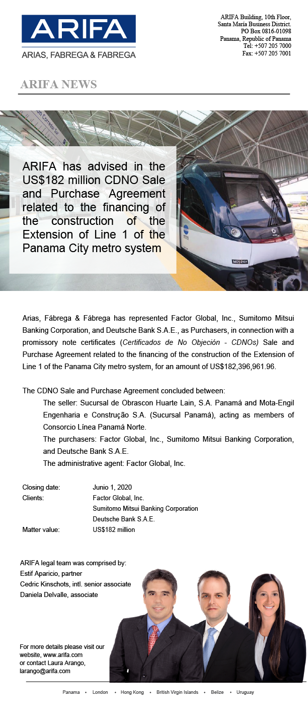 ARIFA - La Firma - Transacciones Representativas - Acuerdo de compraventa de CDNO por US$182 ...