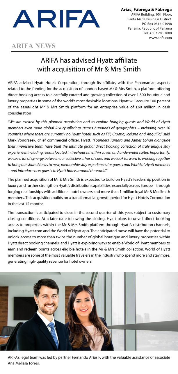 ARIFA - About the Firm - Representative Transactions - US$60 million Hyatt Hotels' acquisition ...