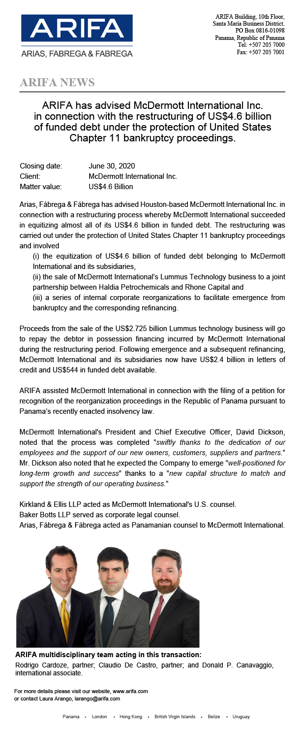 ARIFA - About the Firm - News - ARIFA has advised McDermott International in the restructuring ...