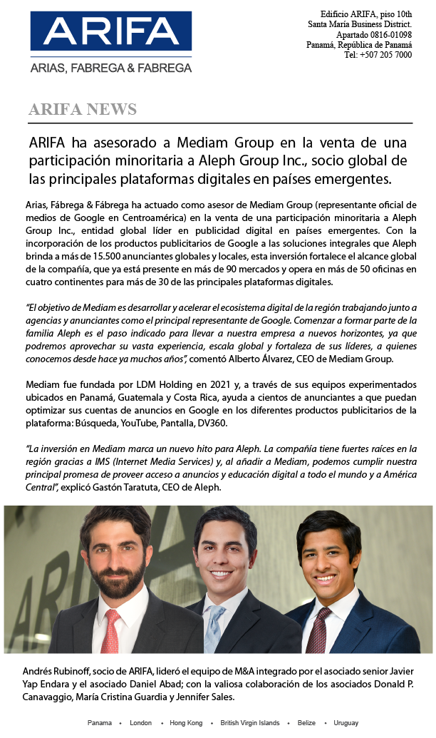 ARIFA - La Firma - Transacciones Representativas - Venta de una participación minoritaria en ...