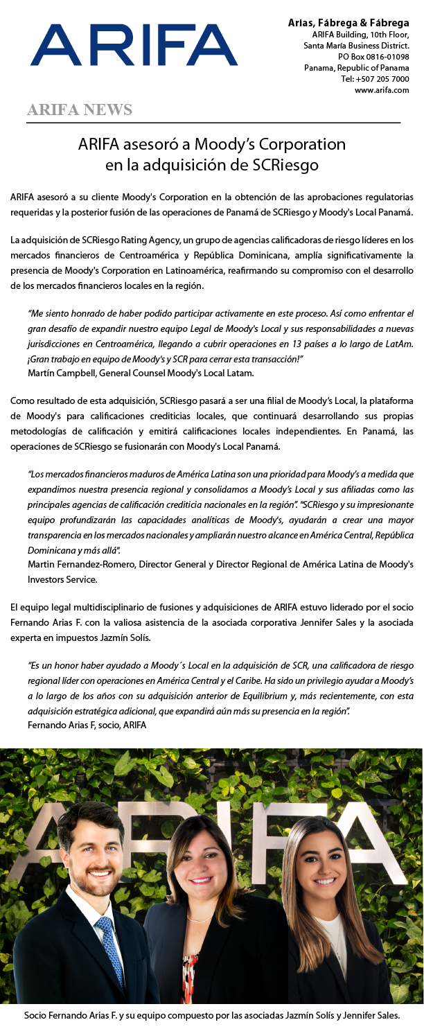 ARIFA - La Firma - Transacciones Representativas - Moody’s Corporation ...