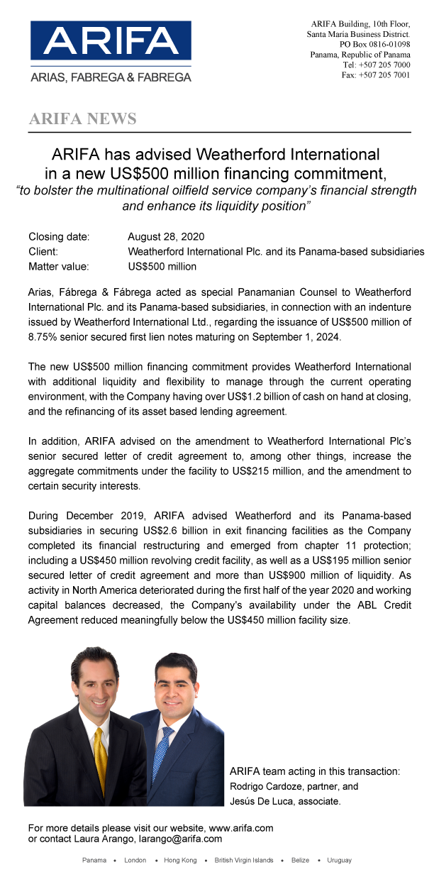 ARIFA - About the Firm - News - ARIFA has advised Weatherford ...