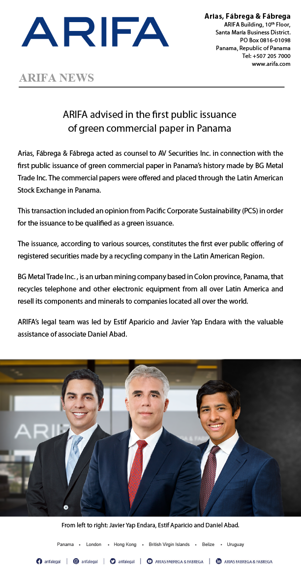 ARIFA - About the Firm - Representative Transactions - First public issuance of green commercial ...